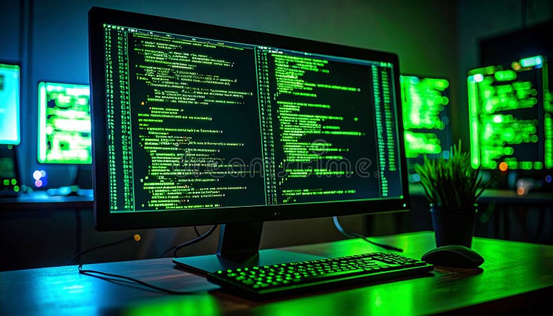 AI Code on Black Terminal Screen in Dark Room. AI Themed Background. Generated Image Stock Image ...