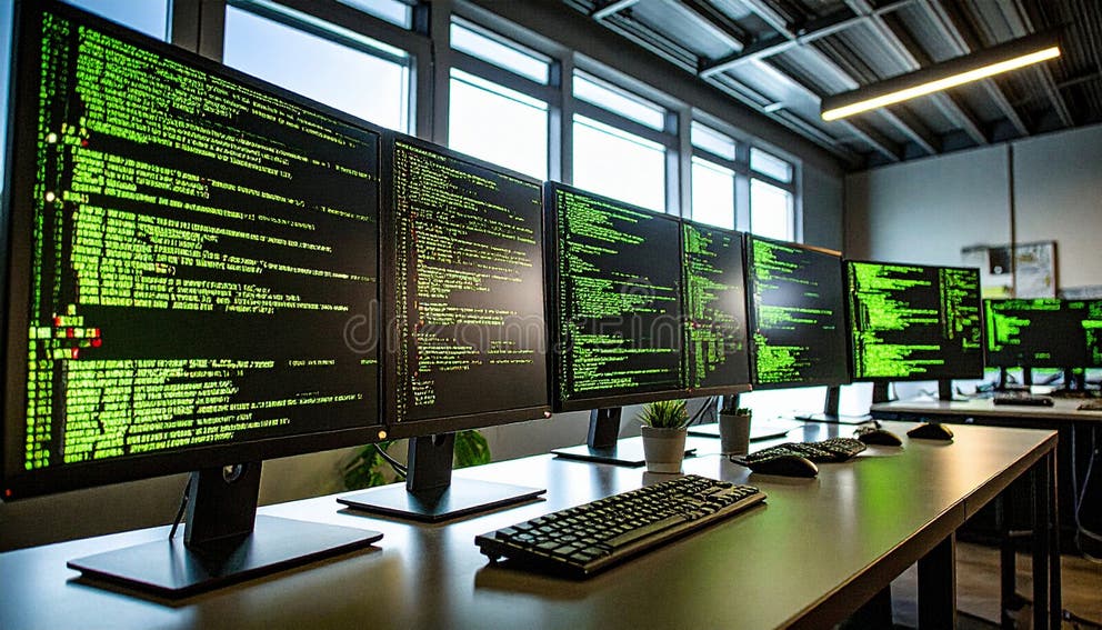 AI Code on Black Terminal Screen in Dark Room. AI Themed Background. Generated Image Stock Image ...