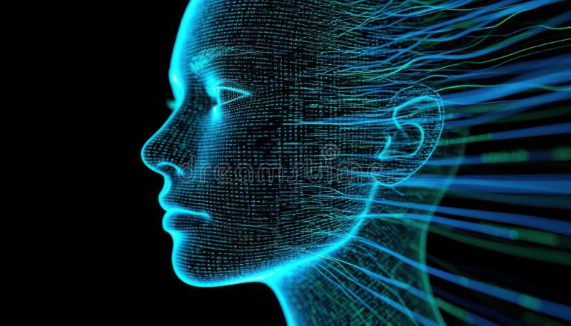 AI Code Forming Human Face stock illustration. Illustration of future ...
