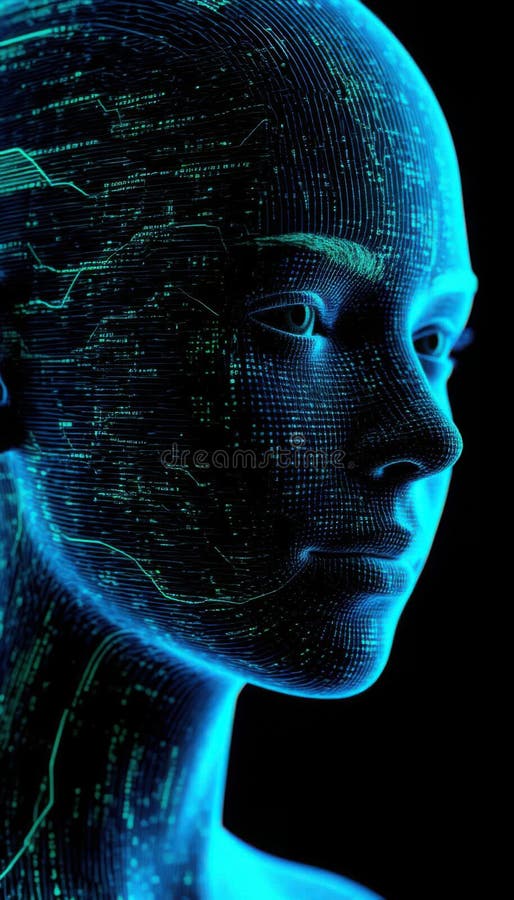 AI Code Forming Human Face stock illustration. Illustration of research ...