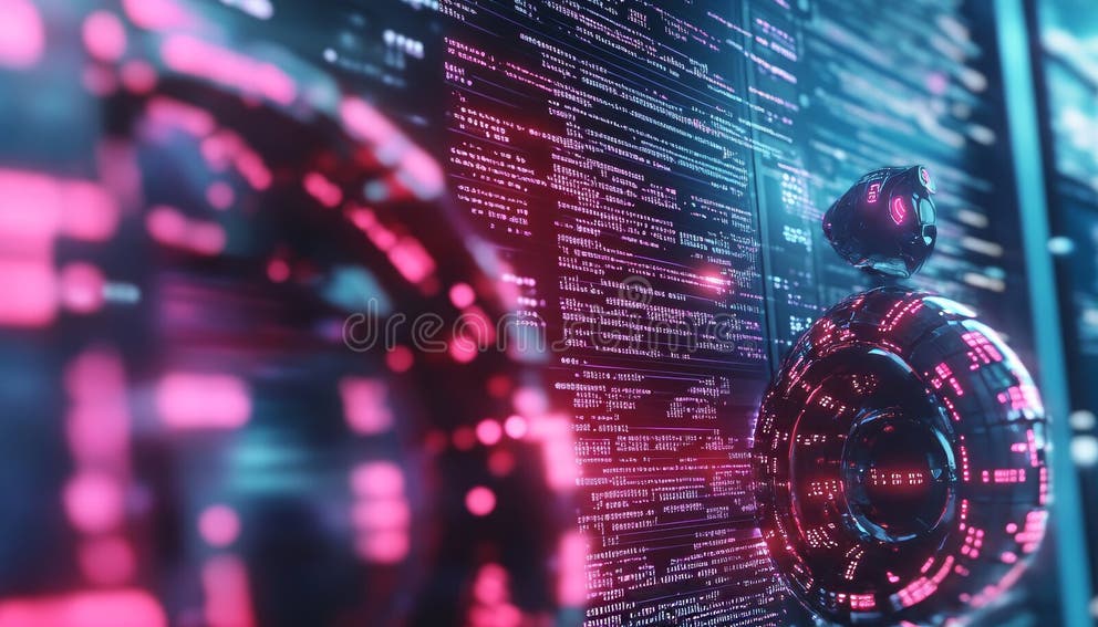 AI Coding Agent Navigating Digital Environment, Representing Modern Technology and Programming ...