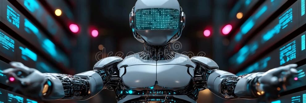 AI Coding Agent in Server Room, Futuristic Concept with Digital Code and Artificial Intelligence ...