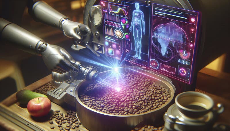 Ai Coffee Roaster Analyzing Bean Color through Laser Grid, Ai Created ...
