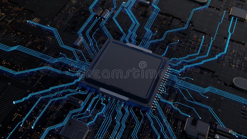 Ai Computer Chip Processor on Motherboard Glows Blue. Artificial ... Ai Computer Chip Processor on Motherboard Glows Blue. Artificial ...