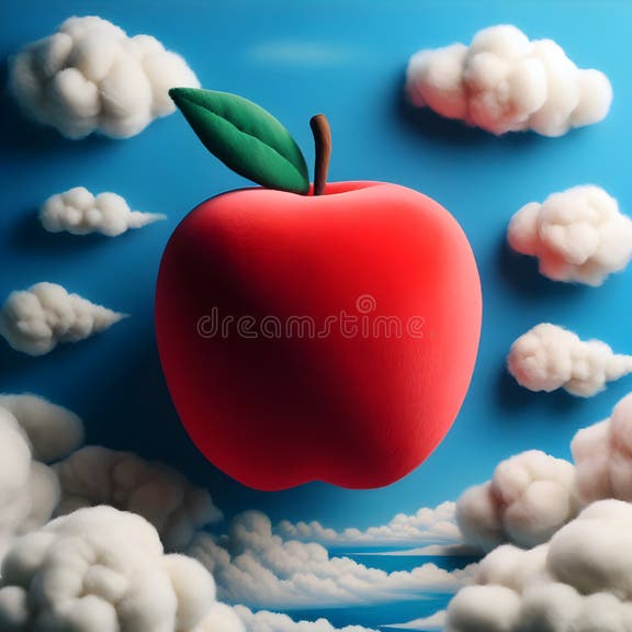 AI Computer Generated Rene Magritte Apple on Clouds Stock Image - Image ...