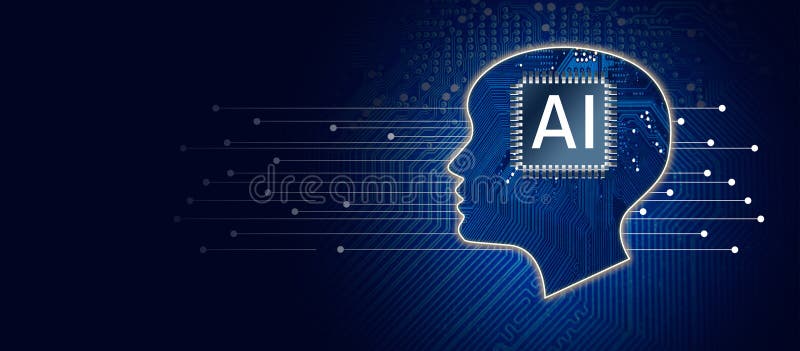 AI Concept CG with a Human Face Shape Drawing on a Blue Background ...