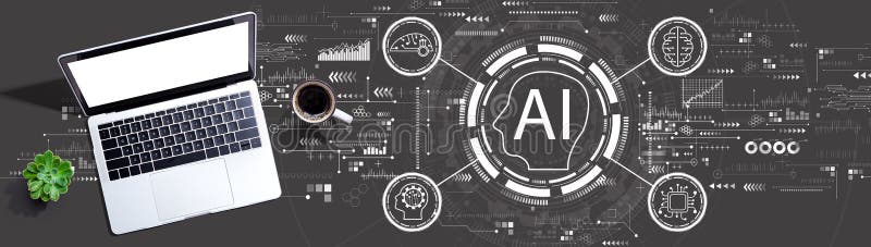 AI Concept with a Laptop Computer Stock Image - Image of view, brain ...