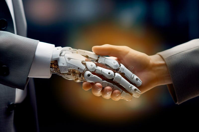 AI Concept. Robot and People. Futuristic Technology. Machine and ...