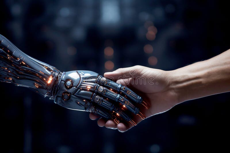 AI Concept. Robot and People. Machine Learning. Machine and Humanoid ...