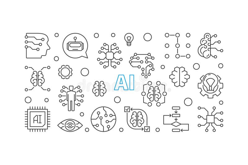 AI Concept Vector Outline Horizontal Illustration or Banner Stock ...