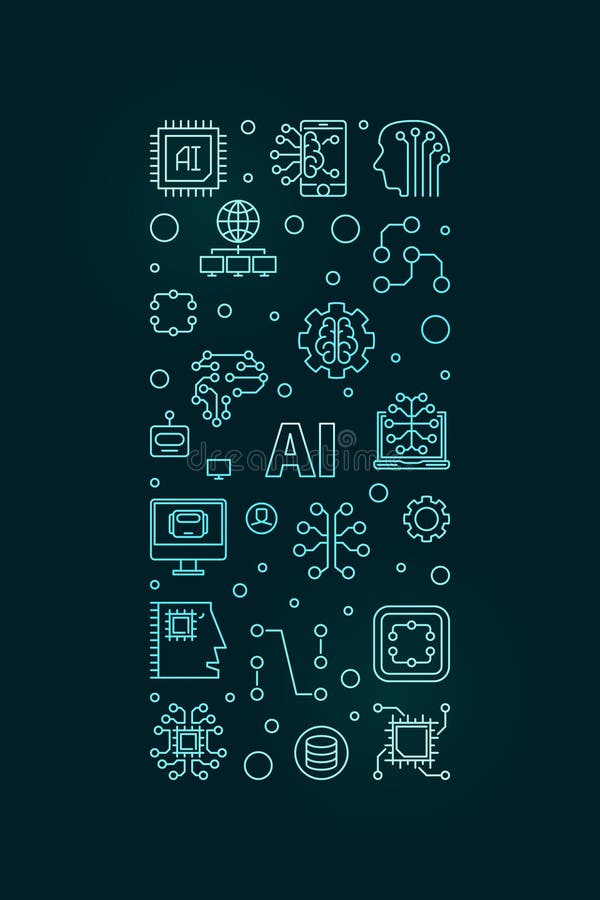 AI Concept Vector Thin Line Vertical Colored Banner - Artificial ...