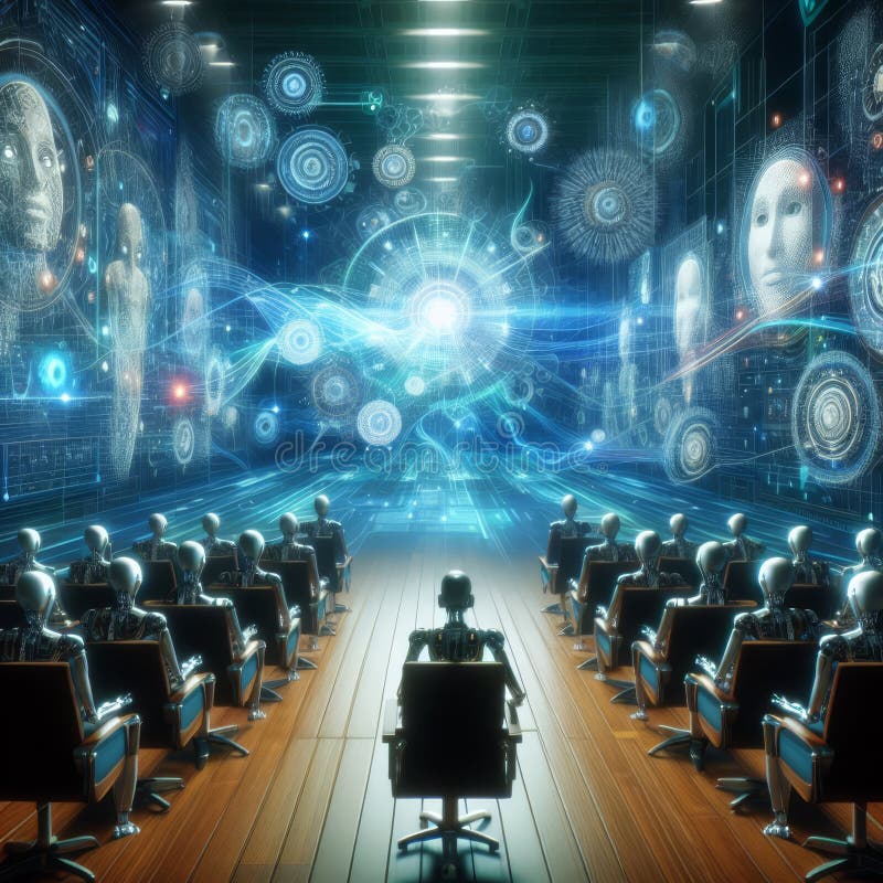 AI Conference with Robotic Attendees Stock Image - Image of generated ...
