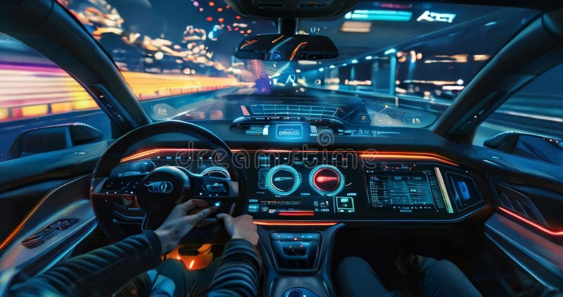 AI Content Generation. Driver Interacts with AI Assistant on Car S ...