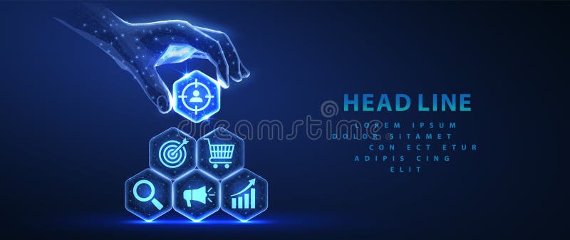 AI Content Icons on Hexagons Made a Pyramid and Hand Hold the Top ...