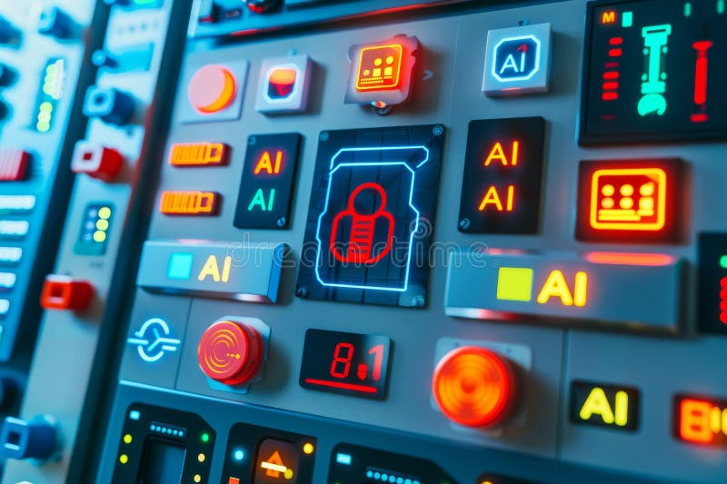 AI Control Panel with Glowing Buttons and Digital Interface Stock Photo ...