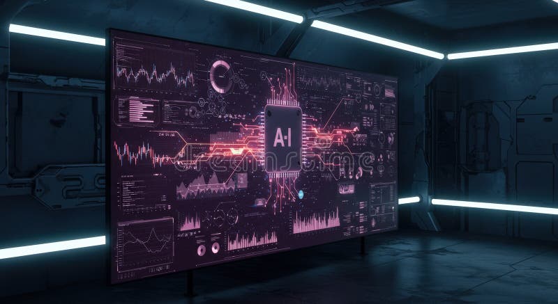 AI Control Room Interface stock illustration. Illustration of data ...