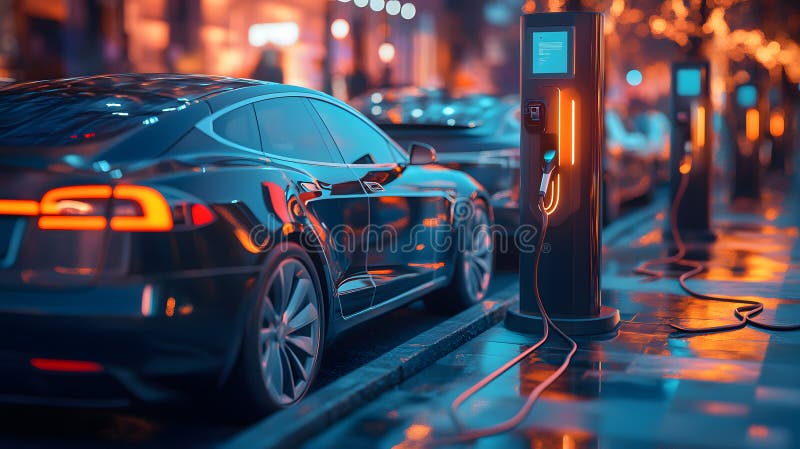 AI-Controlled Electric Vehicle Charging Network. Stock Illustration ...