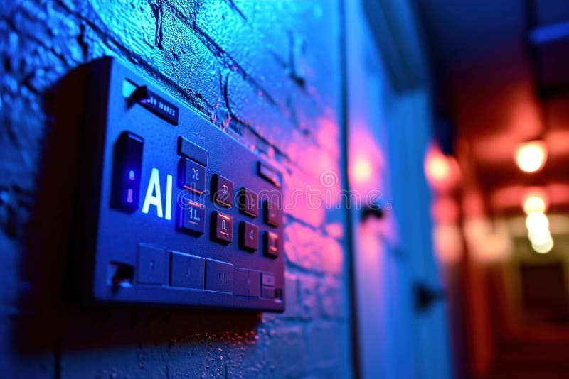 An AI-controlled Electrical Panel in the Hallway of a House. Glowing ...