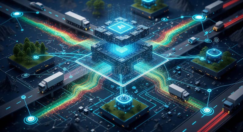 AI Controlled Logistics Network. Stock Illustration - Illustration of ...