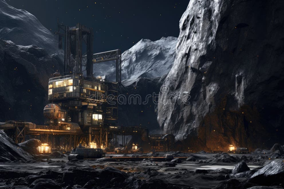 Ai-controlled Mining Station on Asteroid Stock Illustration ...
