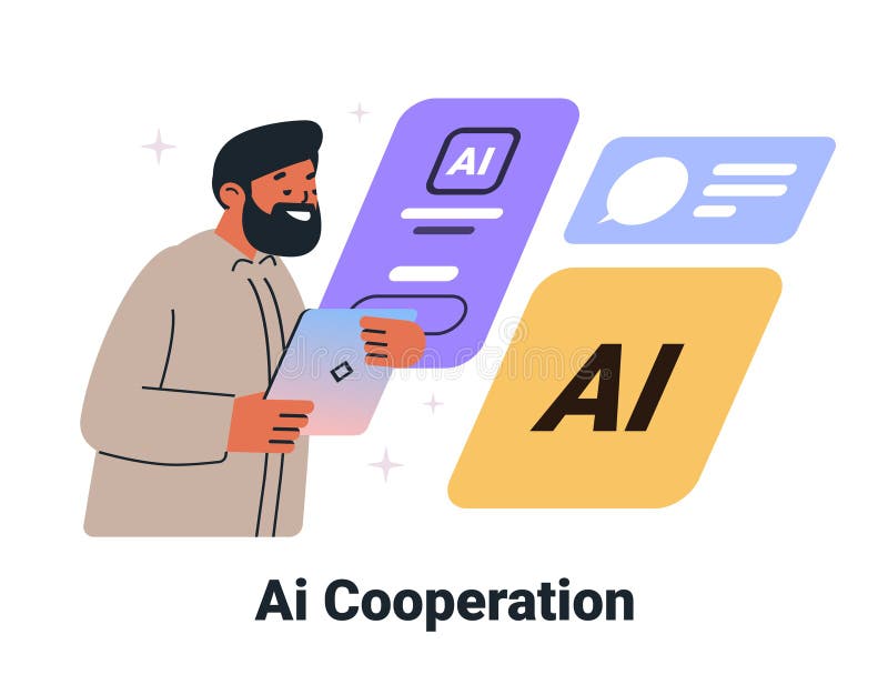 AI Cooperation Man Using Tablet Digital Communication Technology ...