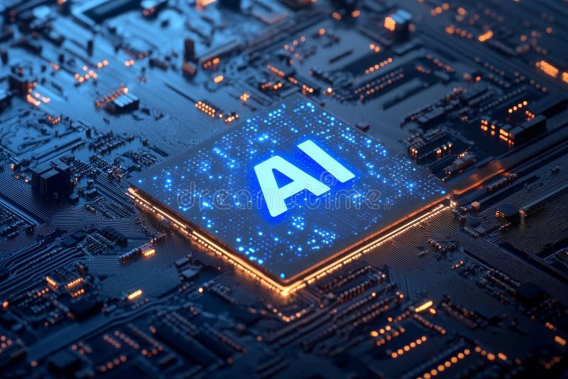 AI Cpu Digital Technology on Blue Background. Stock Image - Image of ...