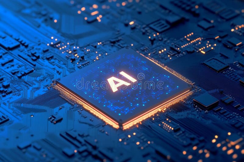 AI Cpu Digital Technology on Blue Background. Stock Illustration ...