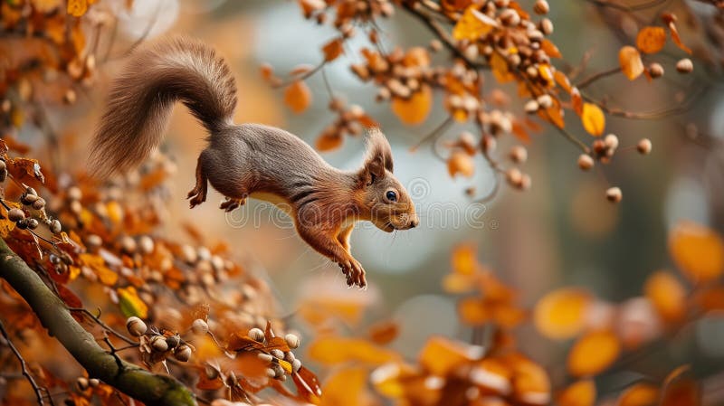 Autumn Leap of a Red Squirrel. AI Generated Stock Photo - Image of ...