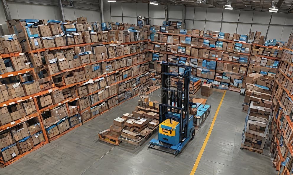 Warehouse with Fork Truck and Stock Illustration - Illustration of ...