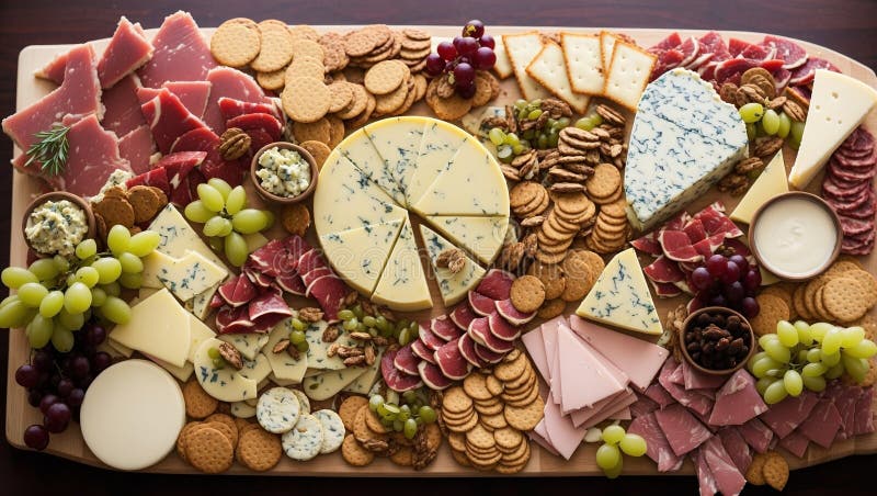 AI Created, Top Down View of a Charcuterie Board Covered in Various ...