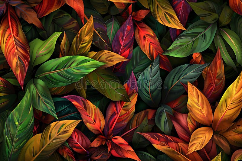 AI-Created Digital Art: Leaves in a Spectrum of Vibrant Colors Stock ...