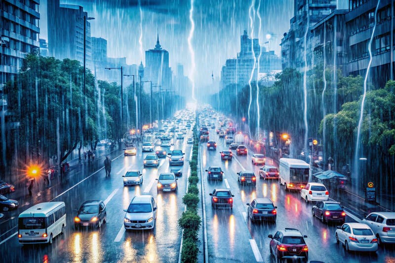 AI-Created Heavy Rain: Weather Simulation Concept Stock Illustration ...