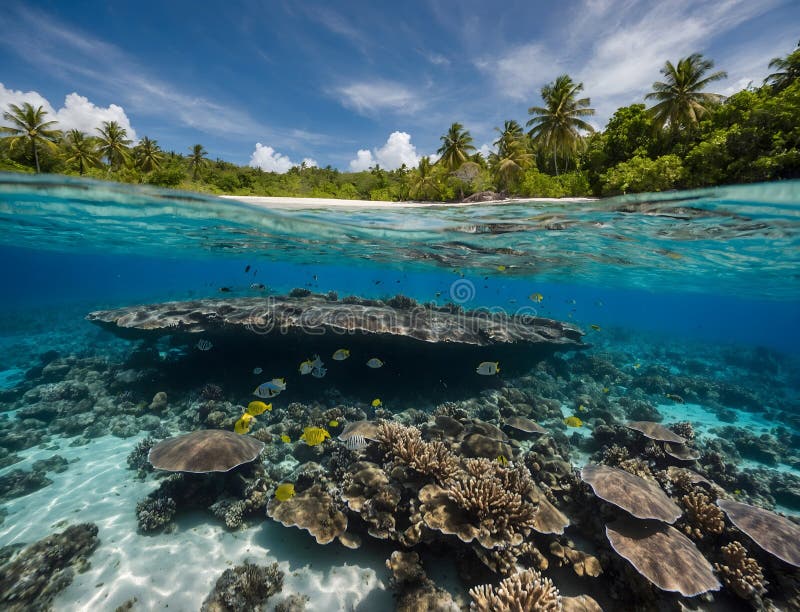 AI-created Image of Crystal-clear Sea Waters with Colorful Fish, Rocks ...
