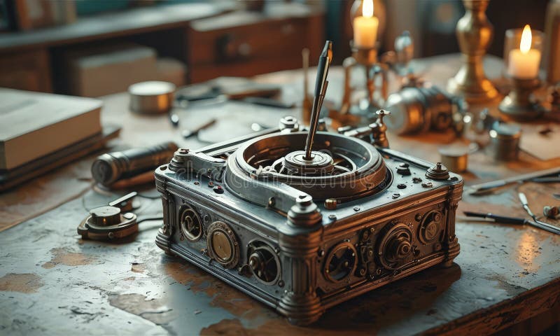 Metal Object on Table with Some Tools Stock Illustration - Illustration ...