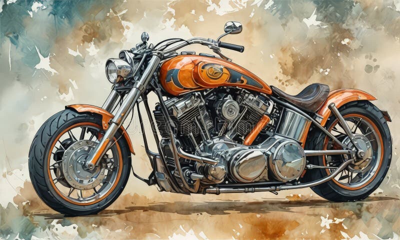 Motorcycle is Painted in Watercolor Style Stock Illustration ...