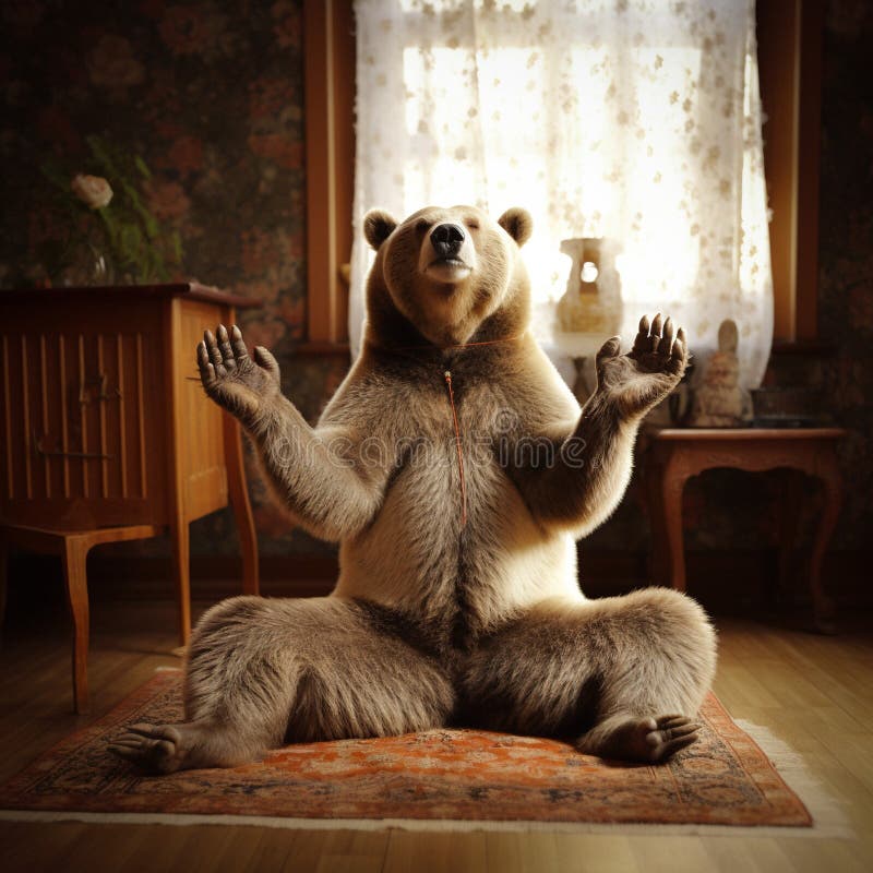 AI-Generated Image of Bear Practicing Yoga Outdoors Stock Illustration ...