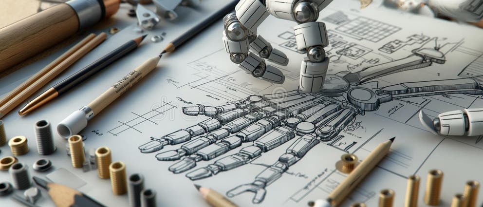AI Creates an Image of 3D Plastic Model of Blueprint Hand Robot Stock ...