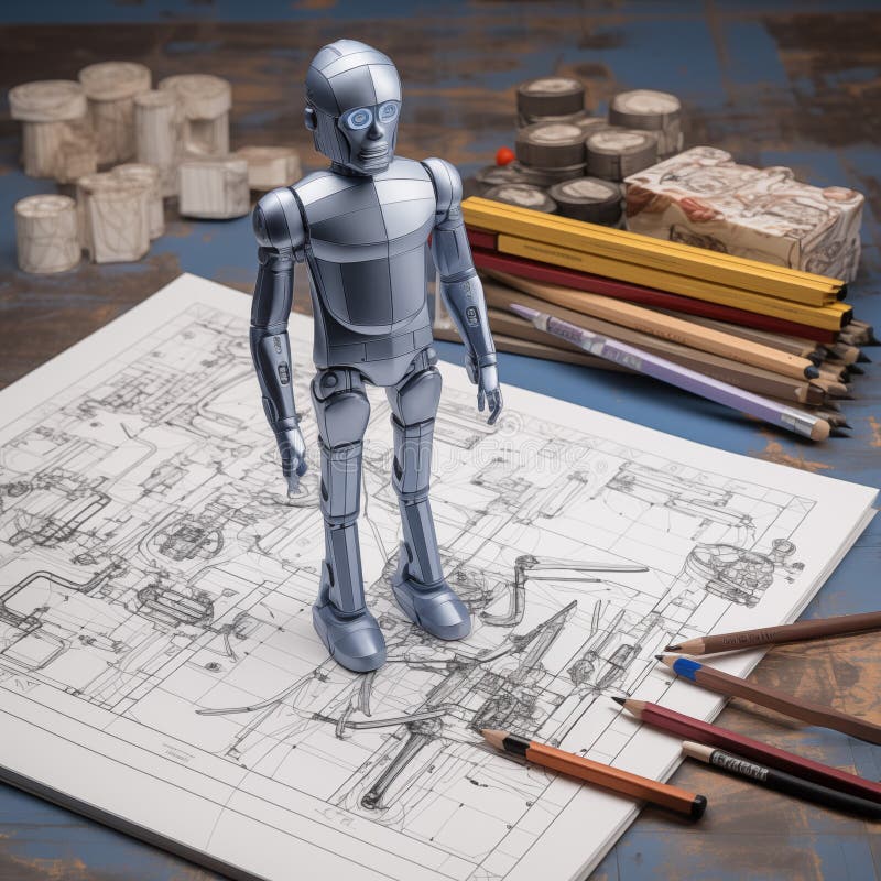 AI Creates an Image of a Robot Standing on a Peper Stock Illustration ...