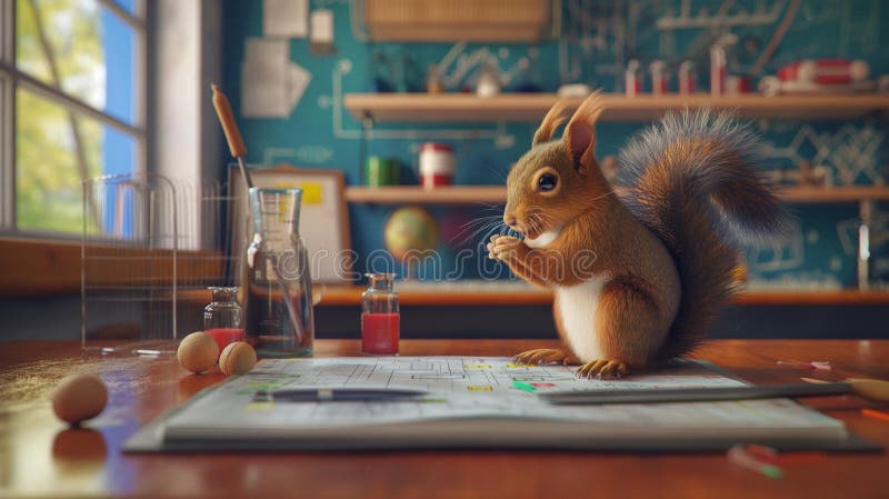 AI Creates an Image of a Squirrel Sitting on a Book Stock Illustration ...