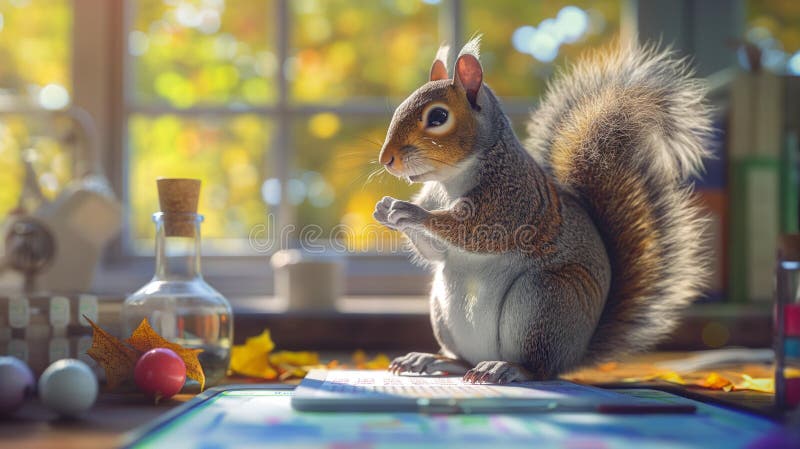 AI Creates an Image of a Squirrel Sitting on a Book Stock Illustration ...