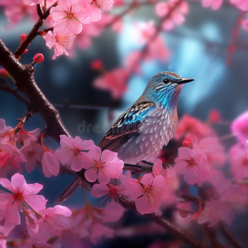 AI Creates Images of a Bird is Singing in an Oriental Cherry Tree ...