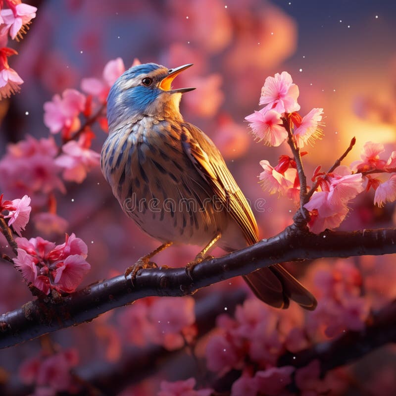 AI Creates Images of a Bird is Singing in an Oriental Cherry Tree ...