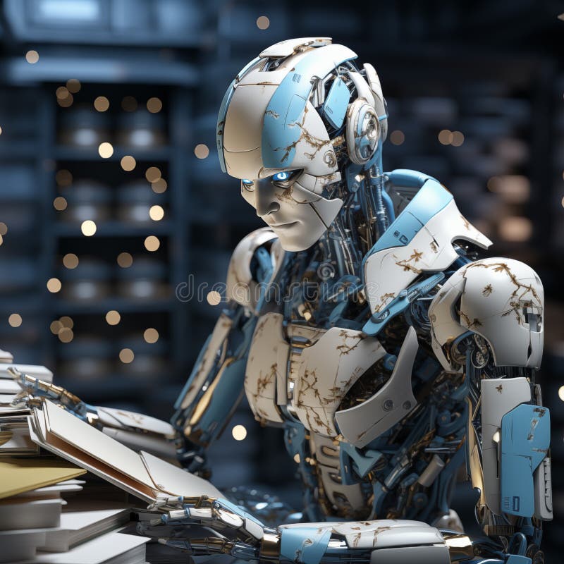 AI Creates Images, Identical AI Robots Sitting at Desk in the Office ...