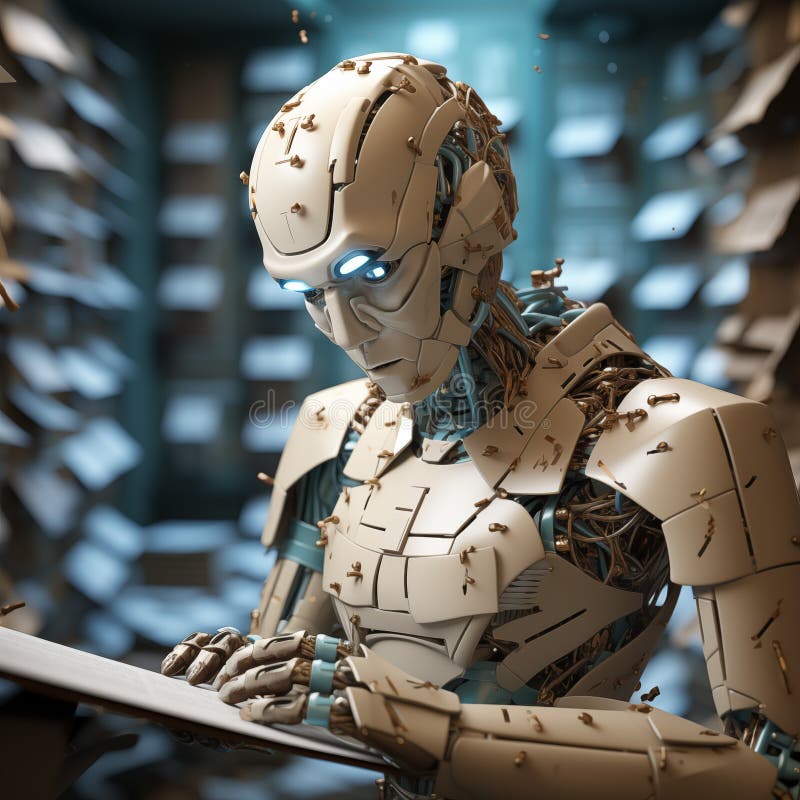 AI Creates Images, Identical AI Robots Sitting at Desk in the Office ...