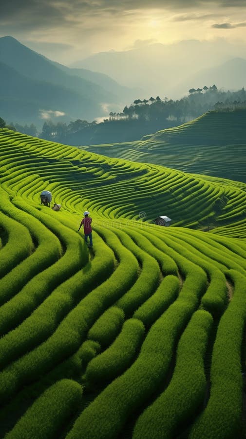 AI Creates Images of Tea Fields, Tea Terraces Stock Illustration ...