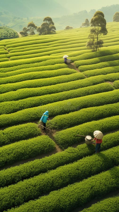 AI Creates Images of Tea Fields, Tea Terraces Stock Illustration ...