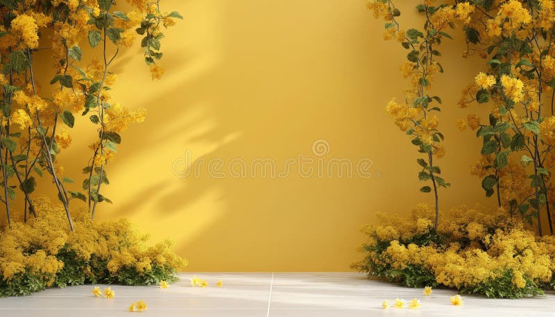 AI Creates Images of Yellow Wall with Floral Frame of Yellow Flowers ...