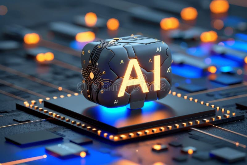 AI Cube on Circuit Board, Advanced Artificial Intelligence Technology ...