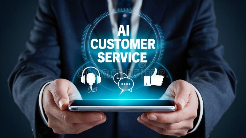 AI Customer Care Concept: Holographic Interface with Chatbot, Headset ...