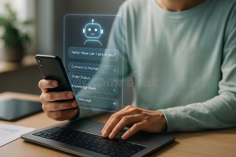 AI Customer Support Assistant on Mobile and Laptop Screen with Chatbot ...